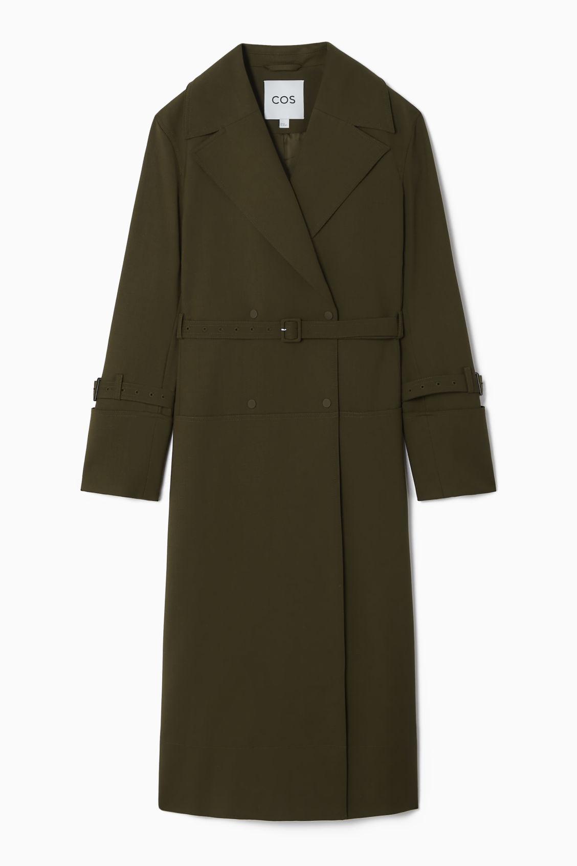 COS Double-breasted Wool-blend Trench Coat in Green | Lyst