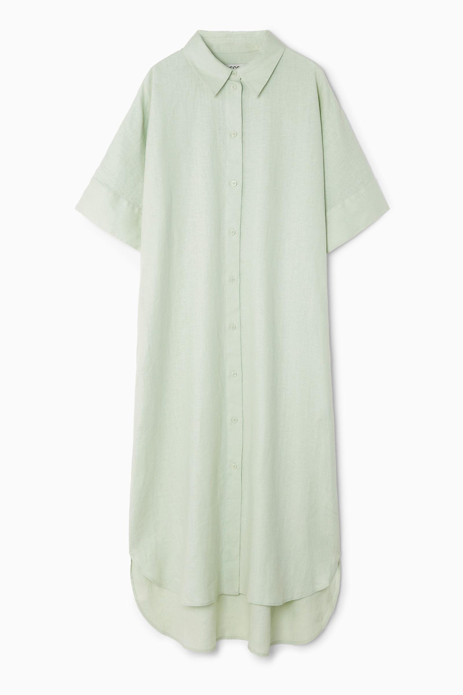 COS Oversized Linen Midi Shirt Dress in Green | Lyst UK