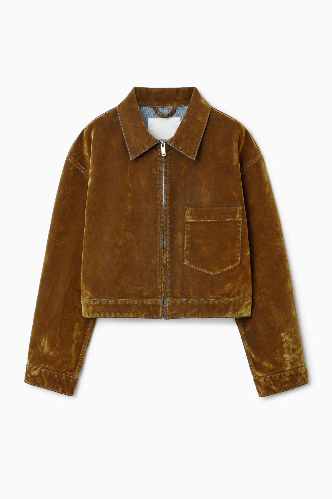 COS Oversized Flocked-denim Jacket in Brown | Lyst