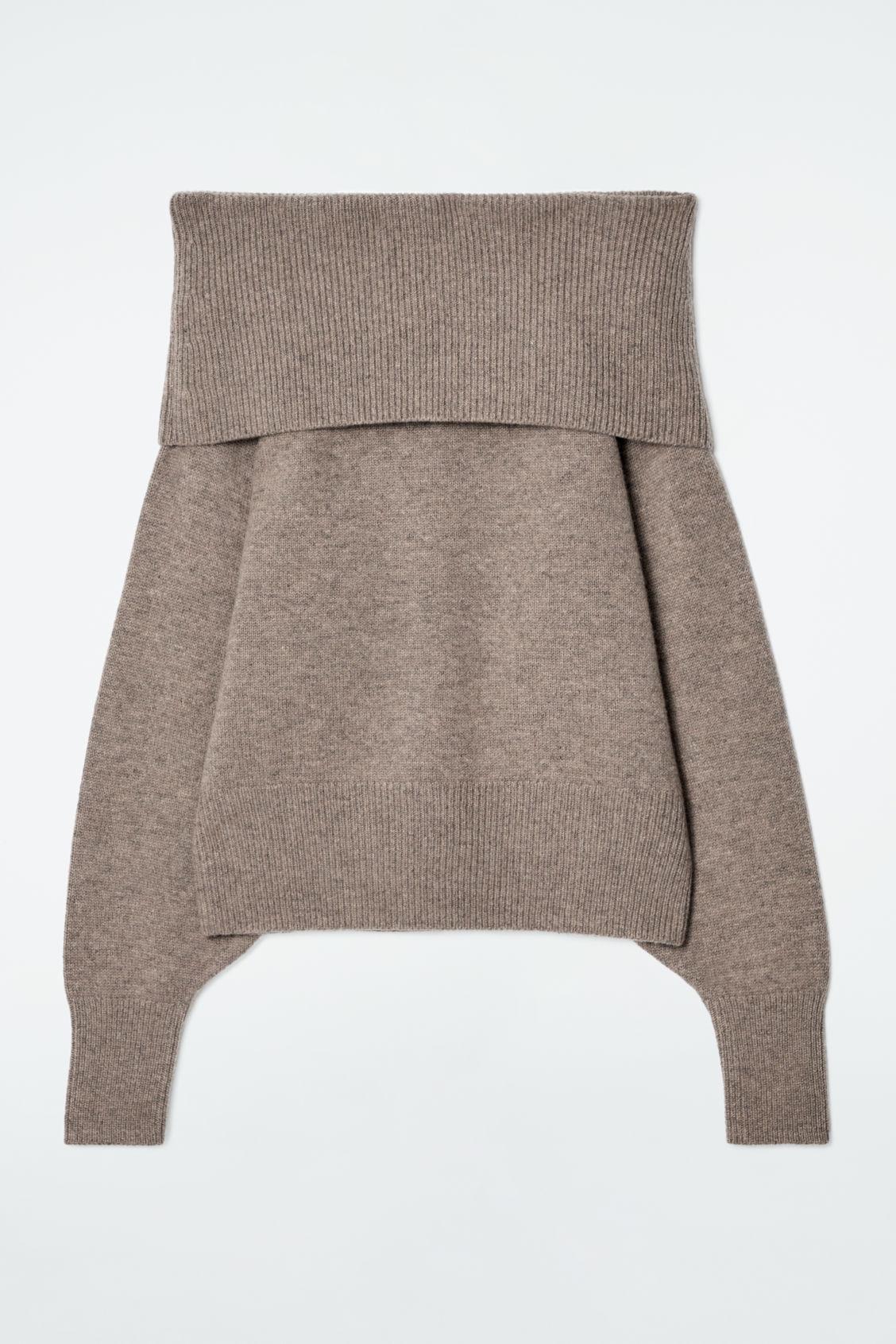 COS Off-the-shoulder Merino Wool Jumper in Natural | Lyst