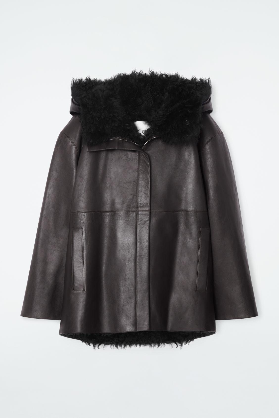 COS Shearling-lined Nappa Hooded Jacket in Black | Lyst