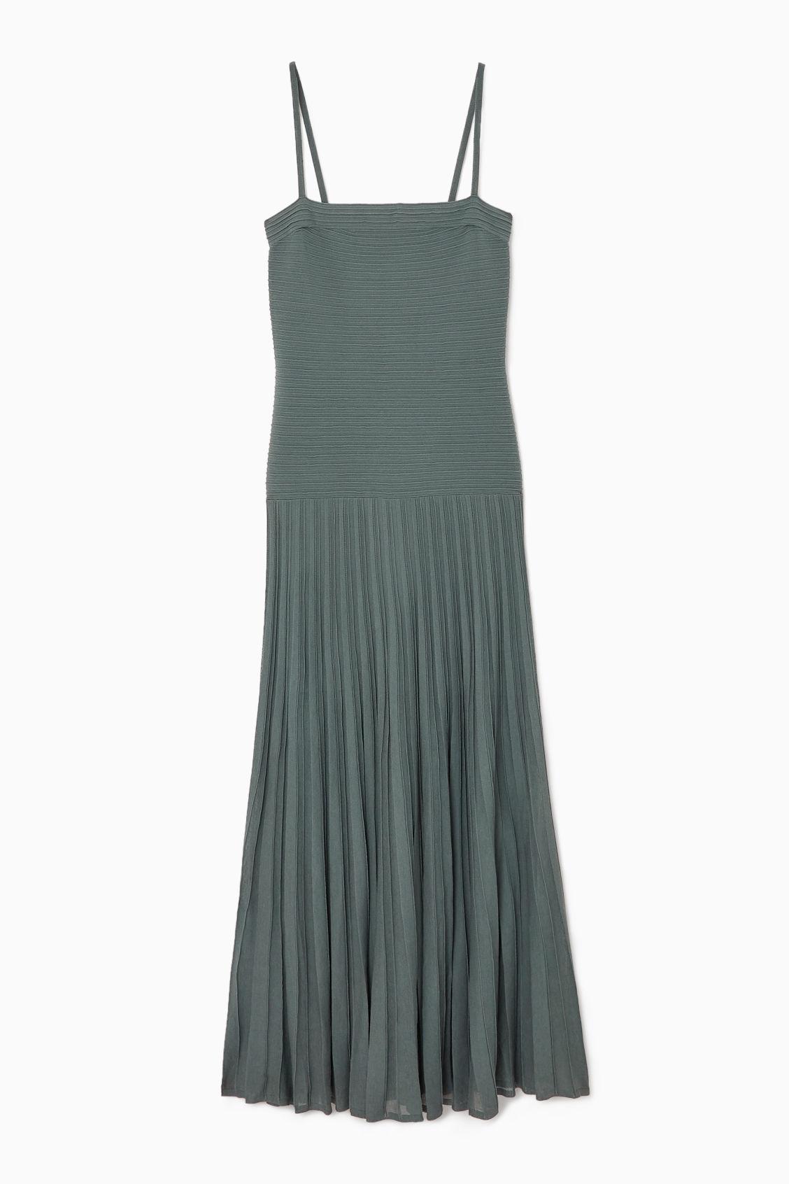 COS Pleated Knitted Maxi Dress in Green | Lyst