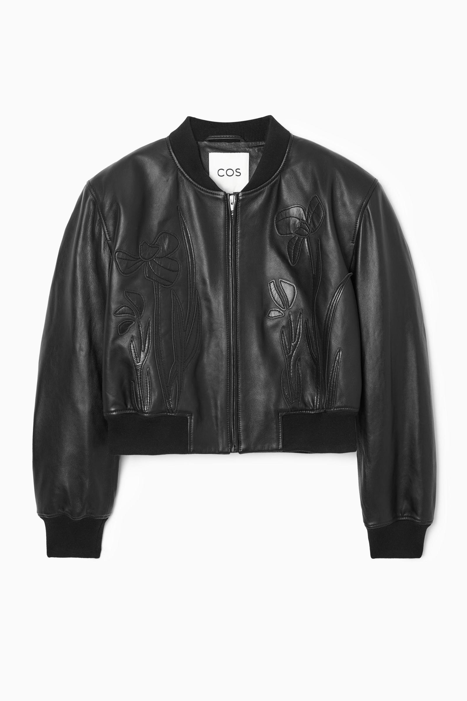 COS Oversized Appliquéd Leather Bomber Jacket in Black | Lyst UK