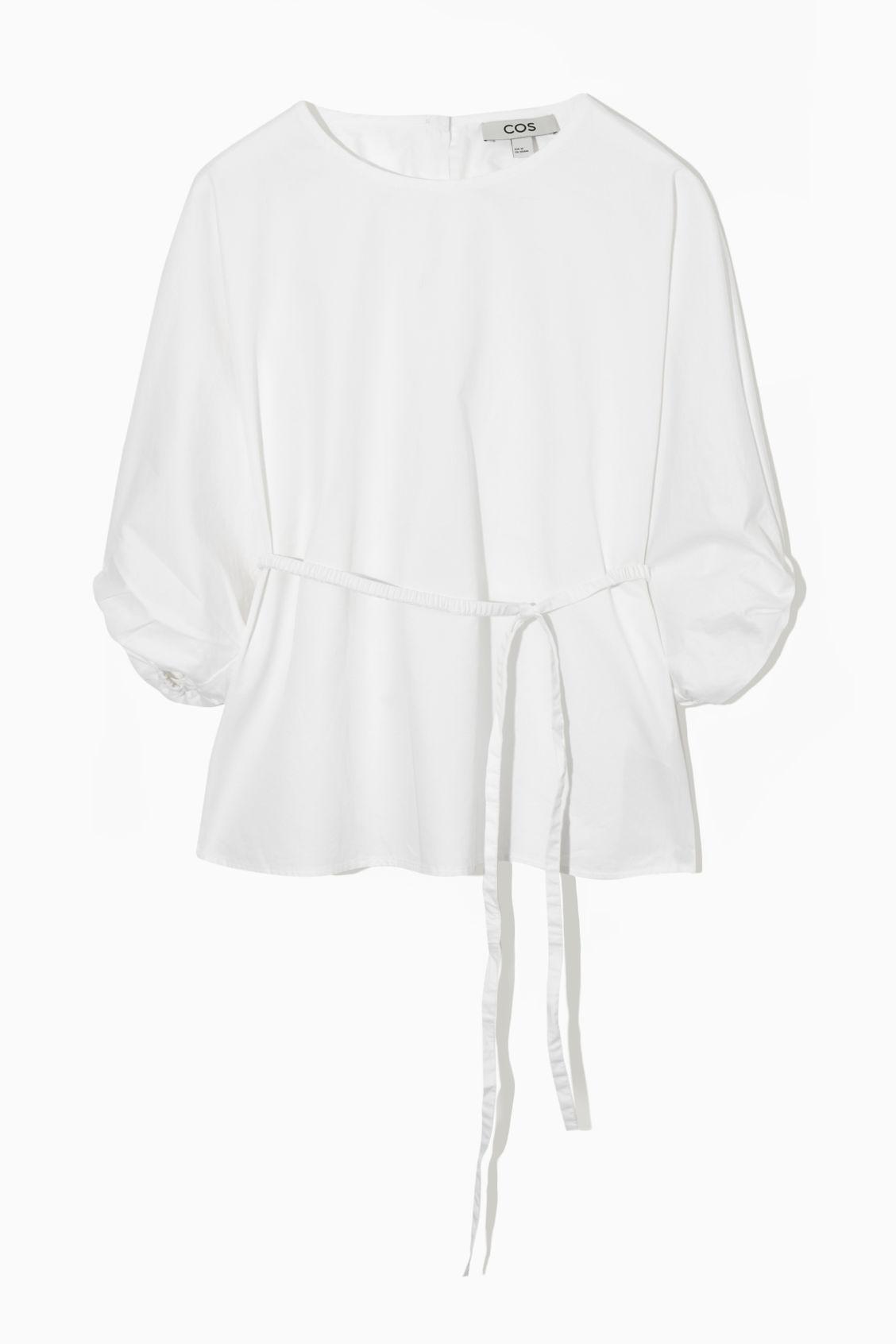 Cos Belted Puff Sleeve Blouse In White Lyst