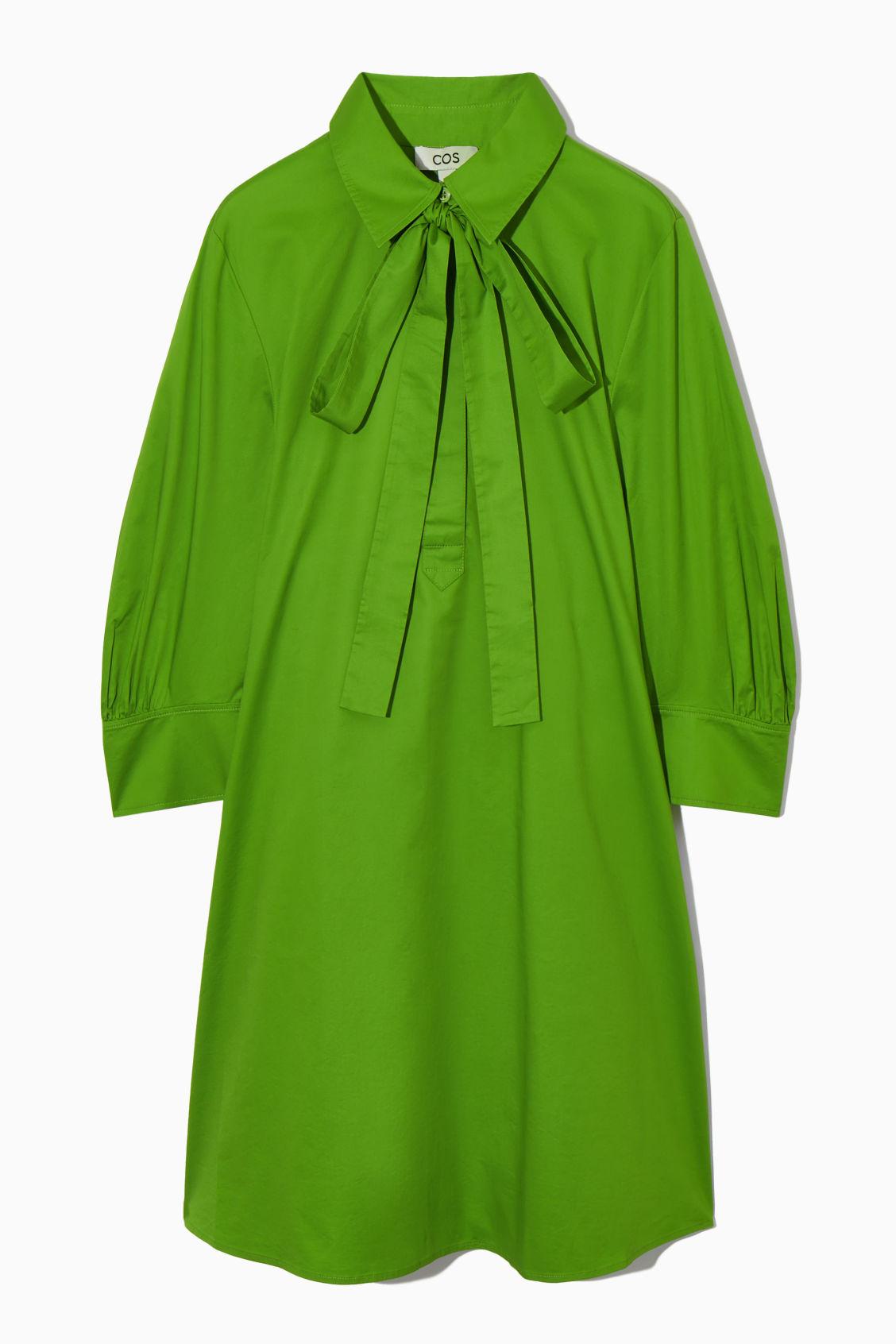 COS Bow Mini Shirt Dress in Green | Lyst