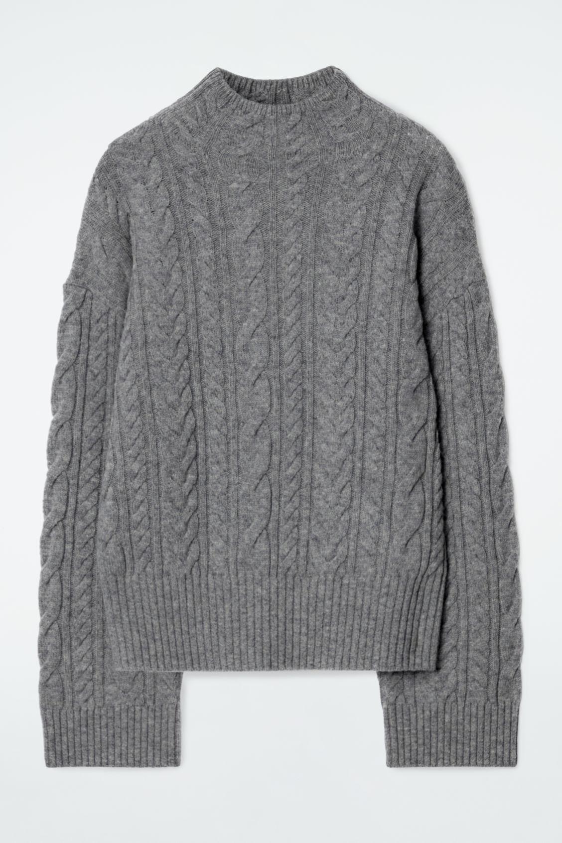 COS Cable-knit Wool Funnel-neck Sweater in Gray | Lyst