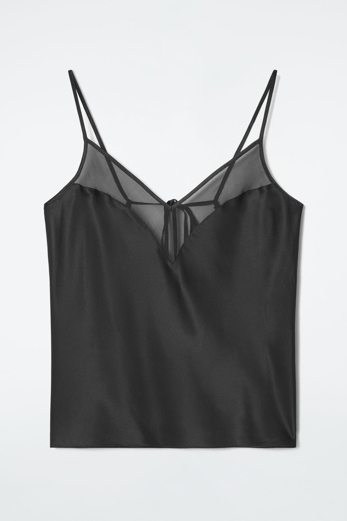 COS Sheer-panel Silk Cami Top in Black | Lyst