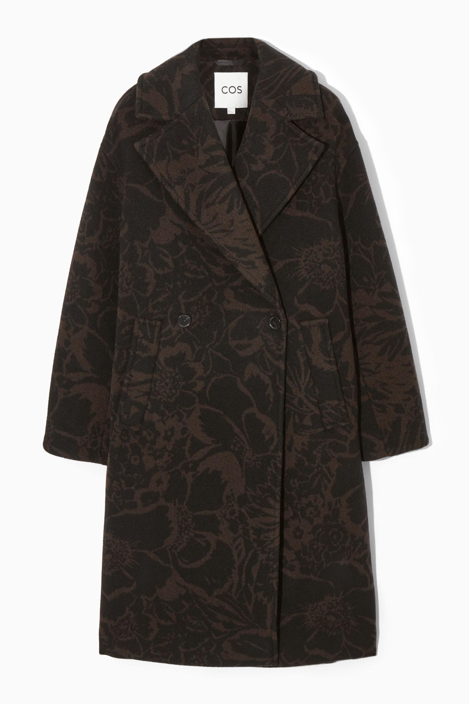 COS Oversized Double-breasted Floral-print Wool Coat in Black | Lyst UK