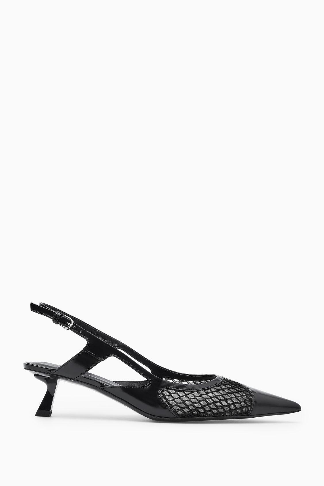 COS Pointed Mesh Slingback Kitten Heels in Black | Lyst