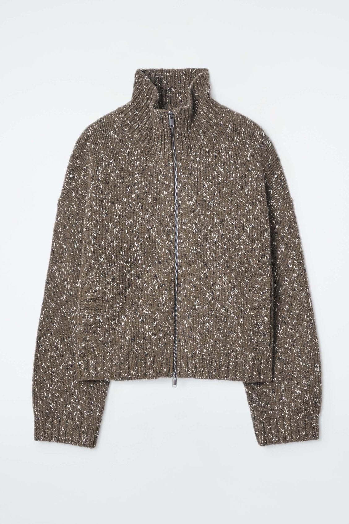 COS Chunky Flecked Wool Zip-up Cardigan in Brown | Lyst