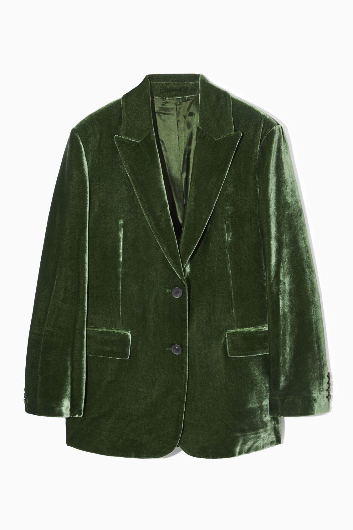 COS Silk-blend Velvet Blazer in Green | Lyst