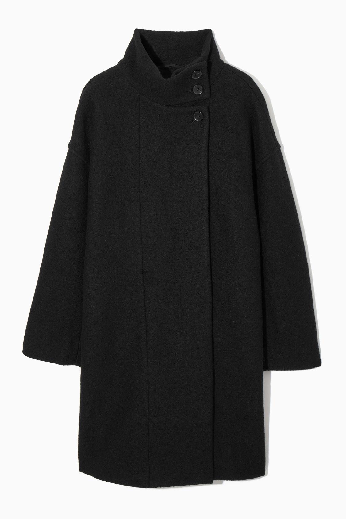 COS Funnel-neck Boiled-wool Coat in Black | Lyst