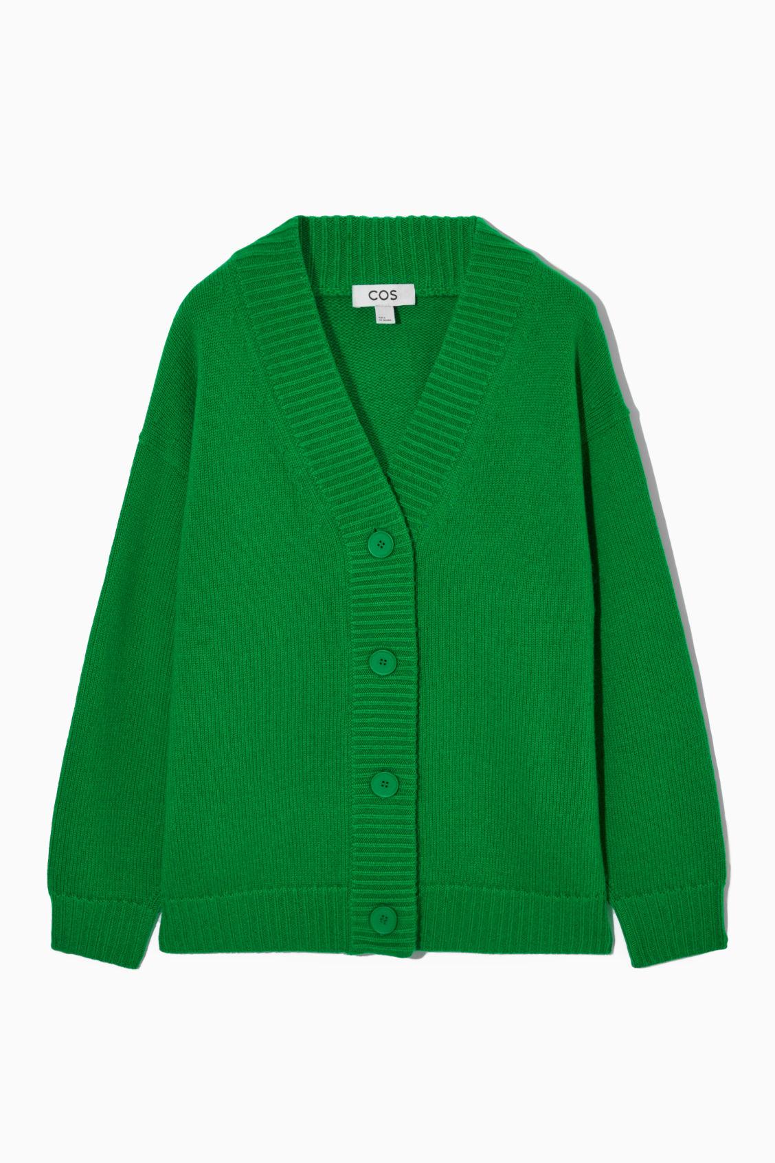 COS Oversized Wool V-neck Cardigan in Green | Lyst