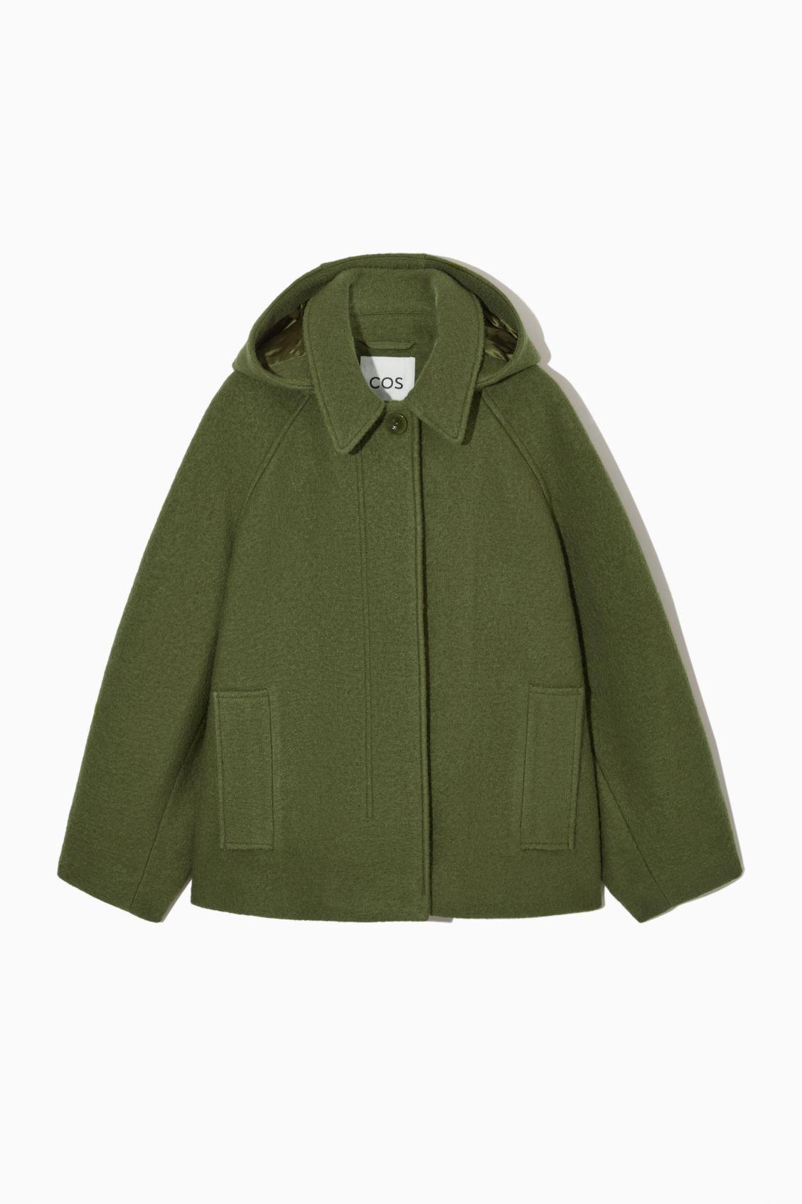 COS Hooded Boiled-wool Coat in Green | Lyst