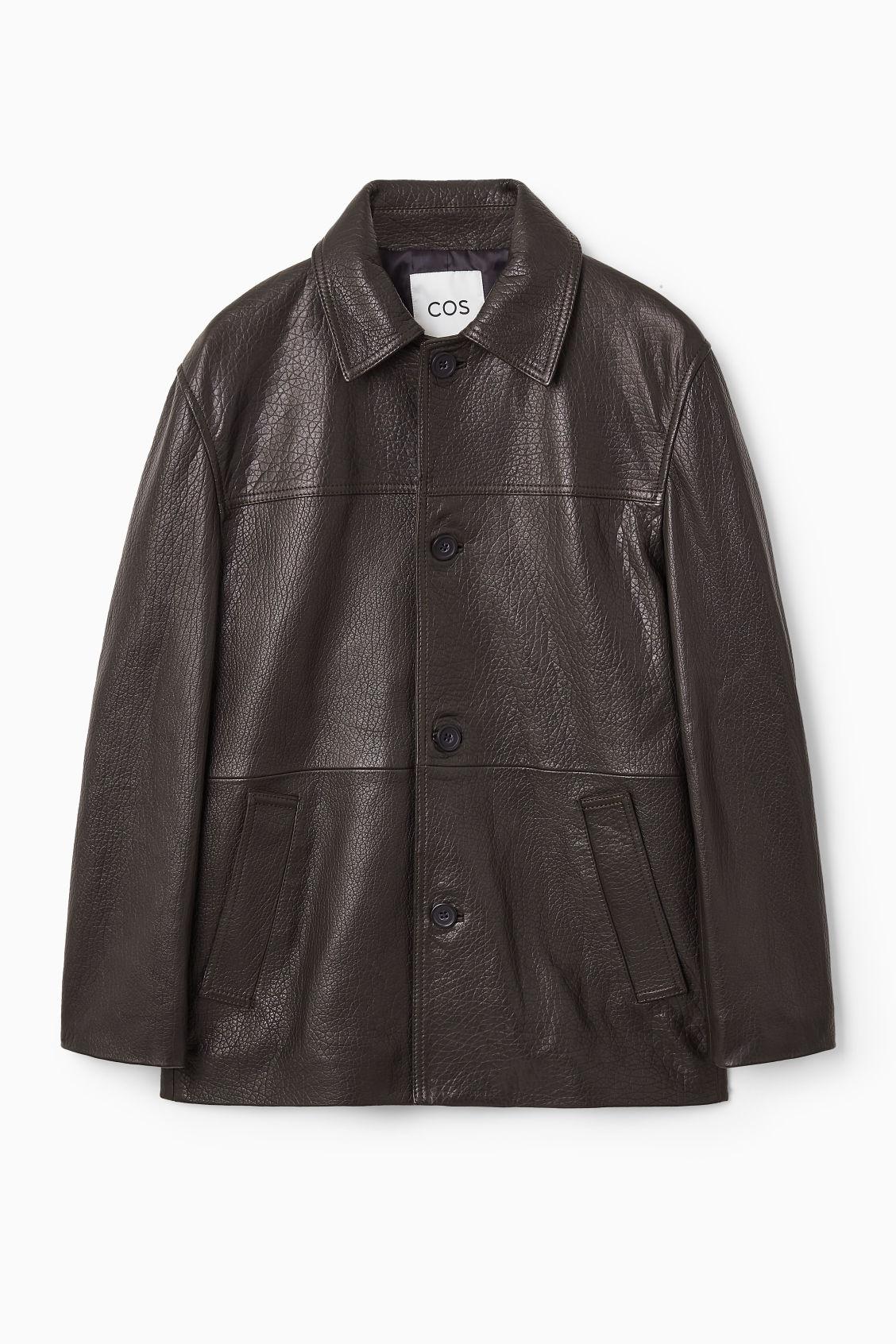 COS Collared Grained-leather Jacket in Black for Men | Lyst