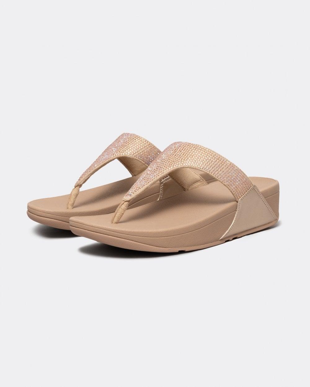 Fitflop Lulu Crystal Embellished Toe-post Sandals in Natural | Lyst