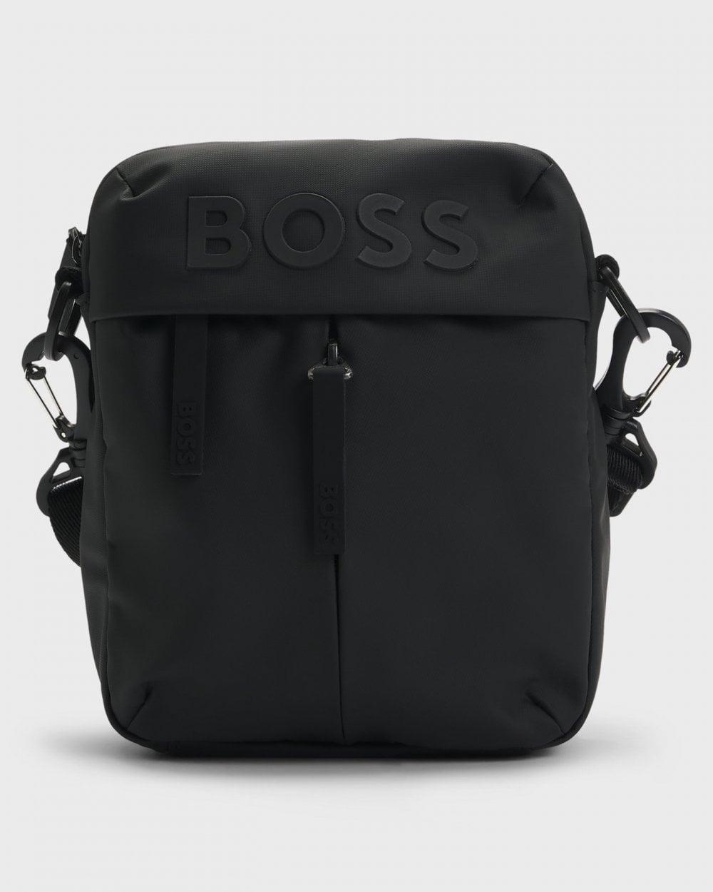BOSS Stormy Faux Leather Reporter Bag With Tonal Logo in Black for Men ...