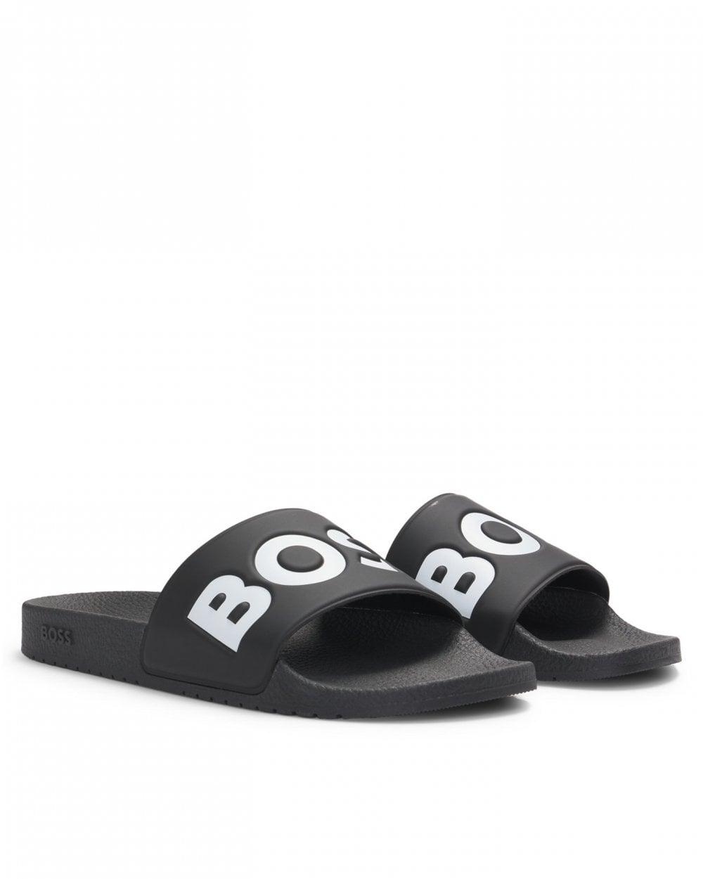 BOSS Boss Aryeh Italian-Made Slides With Large Logo Detail 002 in Black ...