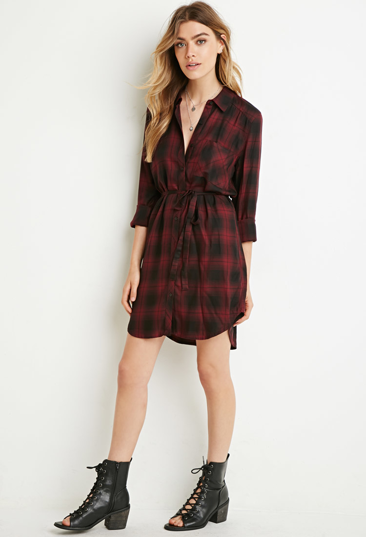 Forever 21 Belted Plaid Shirt Dress You ve Been Added To The Waitlist 