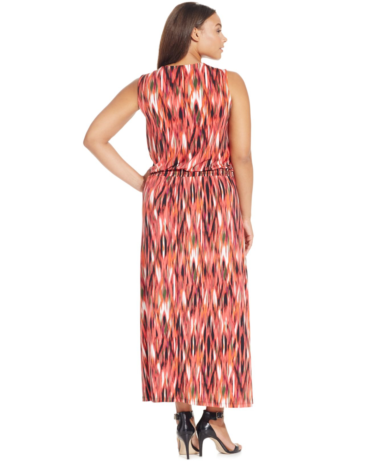 Lyst Calvin Klein Plus Size Printed Drawstring Waist Sleeveless Maxi