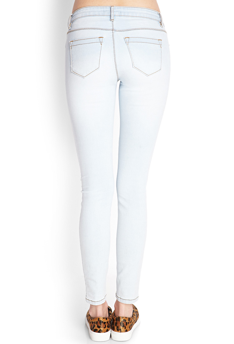 Forever 21 Ripped Denim Skinny Jeans In Blue Lyst