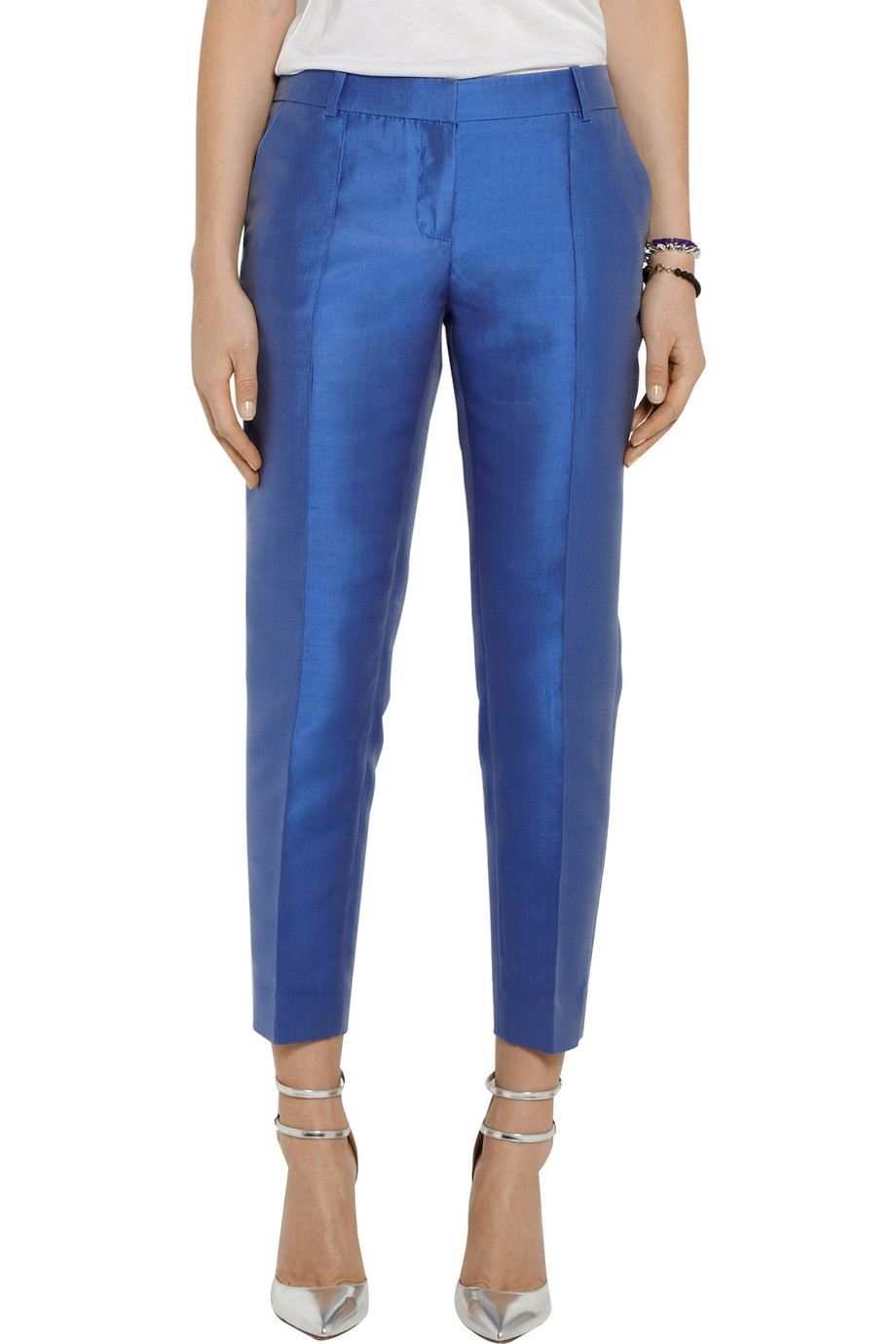 J Crew Collection Silk Blend Shantung Straight Leg Pants In Bright Blue