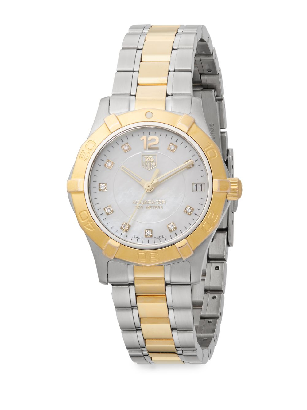 Lyst - Tag Heuer Aquaracer Diamond Two-Tone Stainless Steel & 18K ...