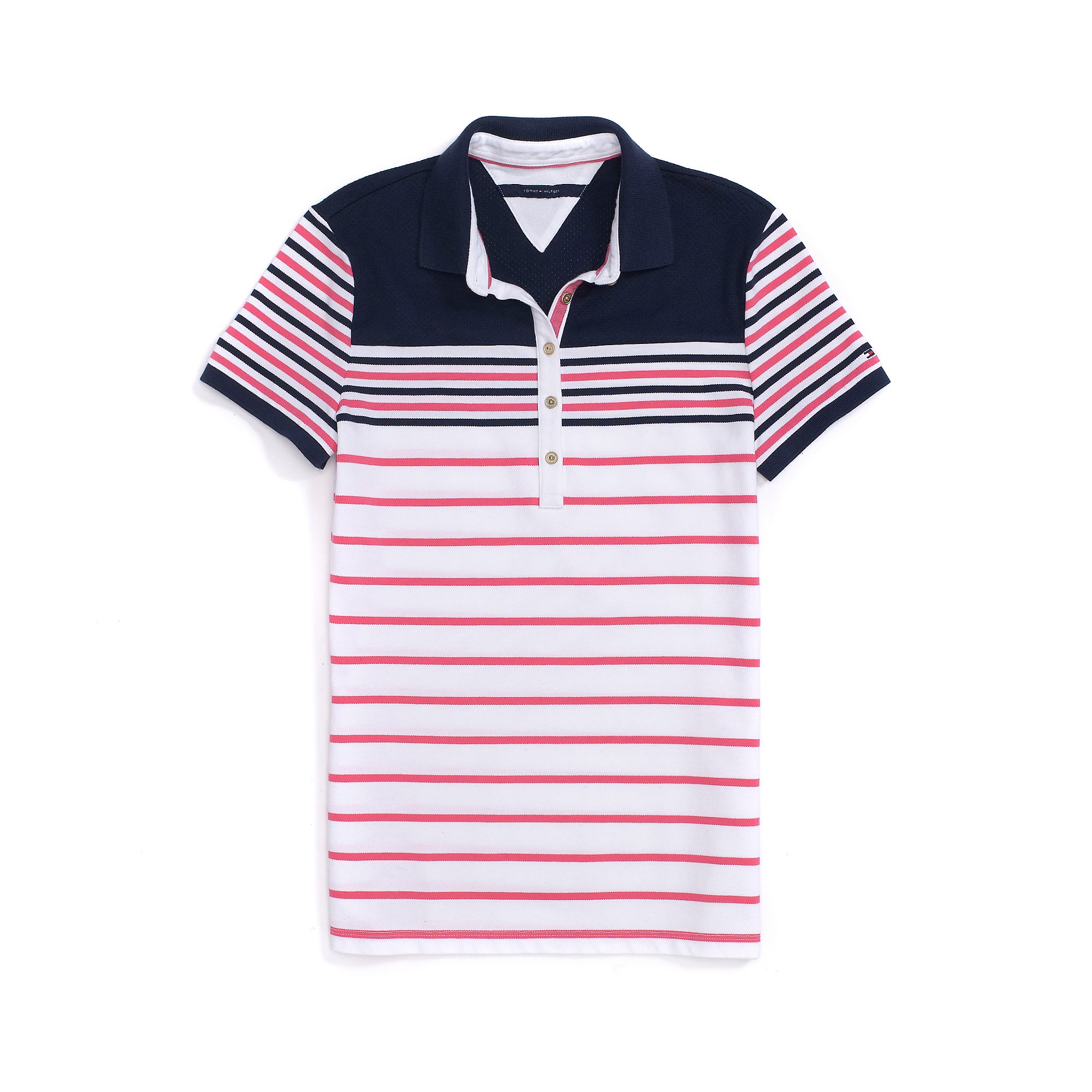 Tommy Hilfiger Multi Stripe Polo In Pink Core Navy Classic White Hot
