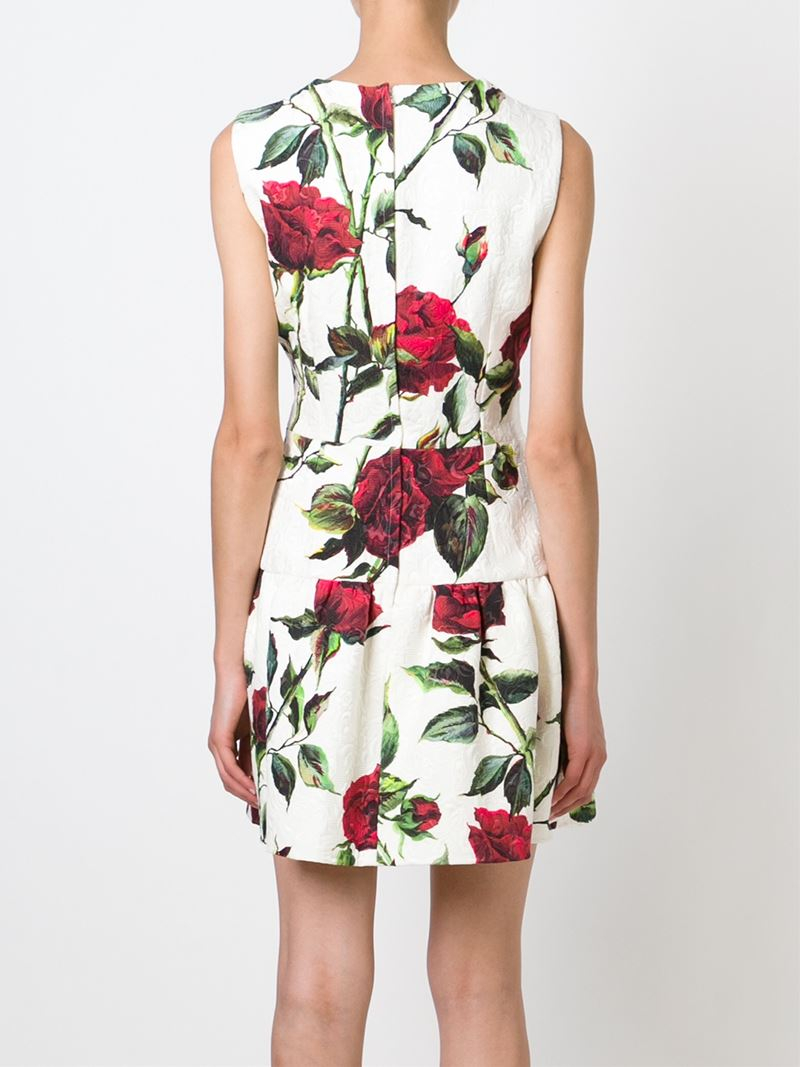 Dolce & Gabbana Rose-Print Brocade Dress in White (Green) - Lyst