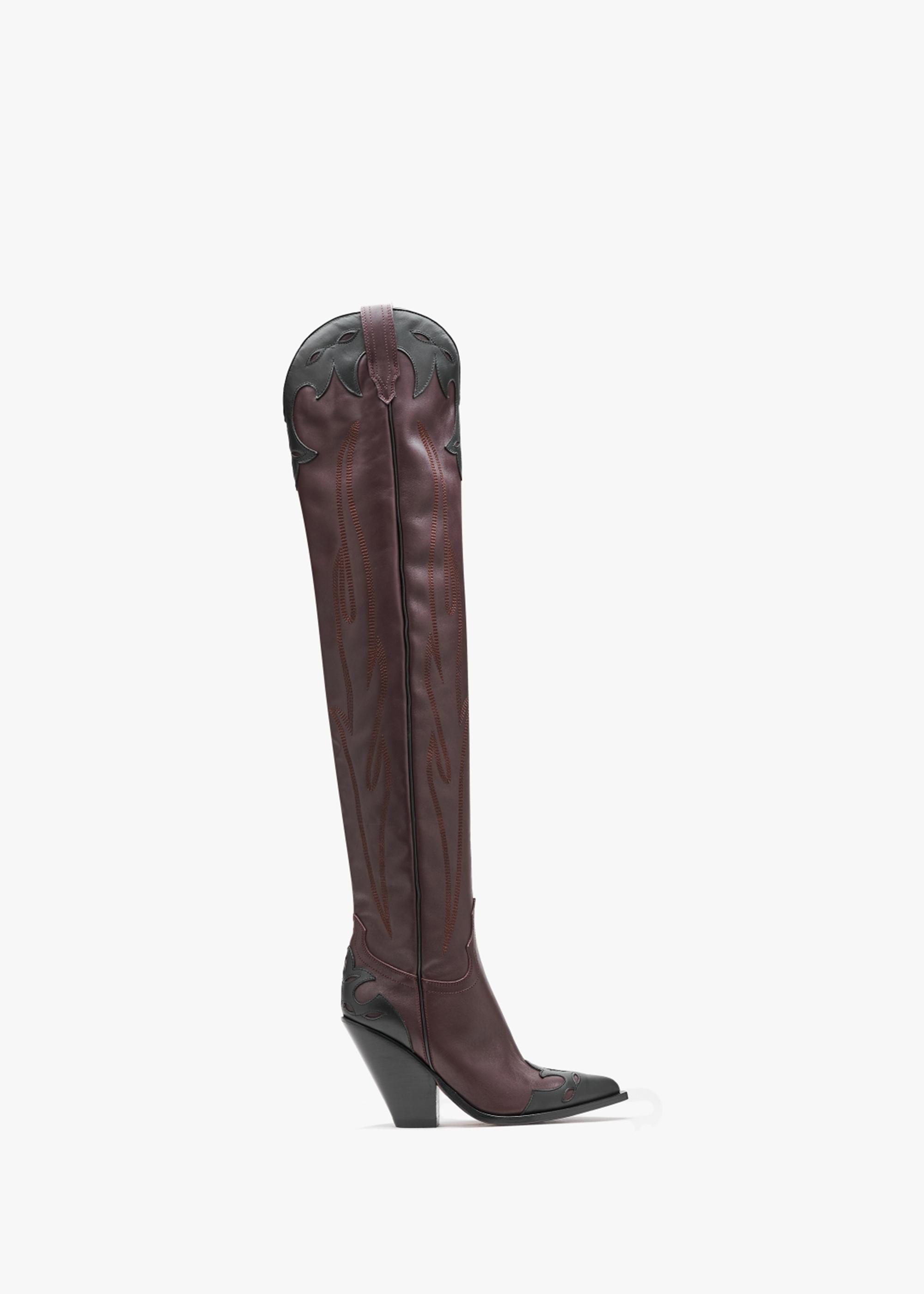 Sonora Boots Melrose Black & Burgundy Leather Western Over The Knee ...