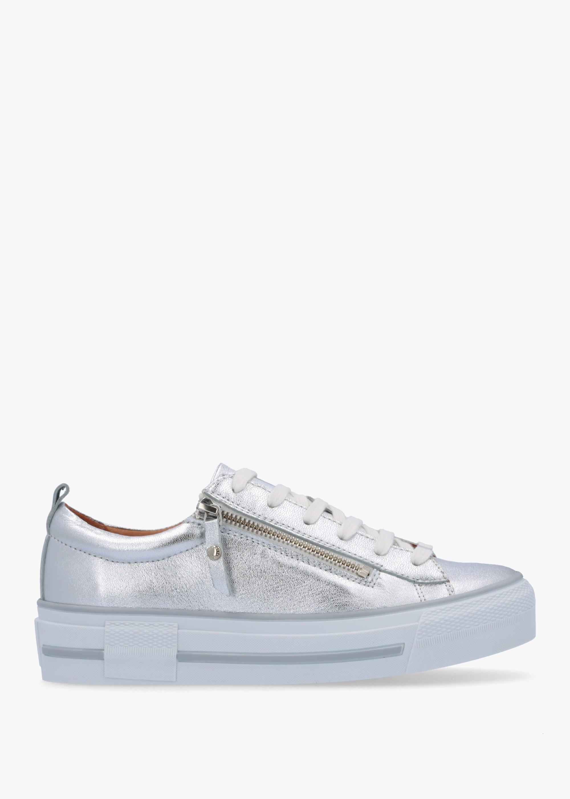 Moda In Pelle Filician Silver Metallic Leather Side Zip Trainers in ...