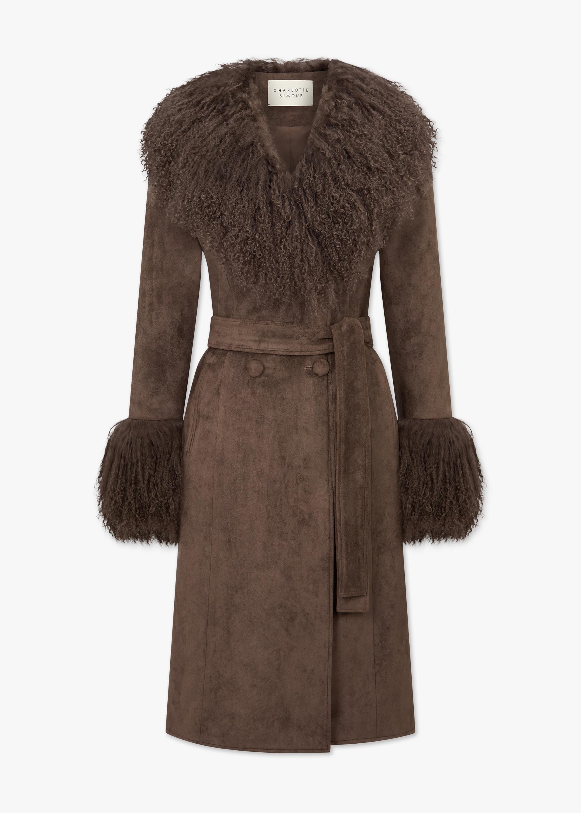 Charlotte Simone Penny Ii 70's Greige Mongolian Lambswool Longline Coat ...