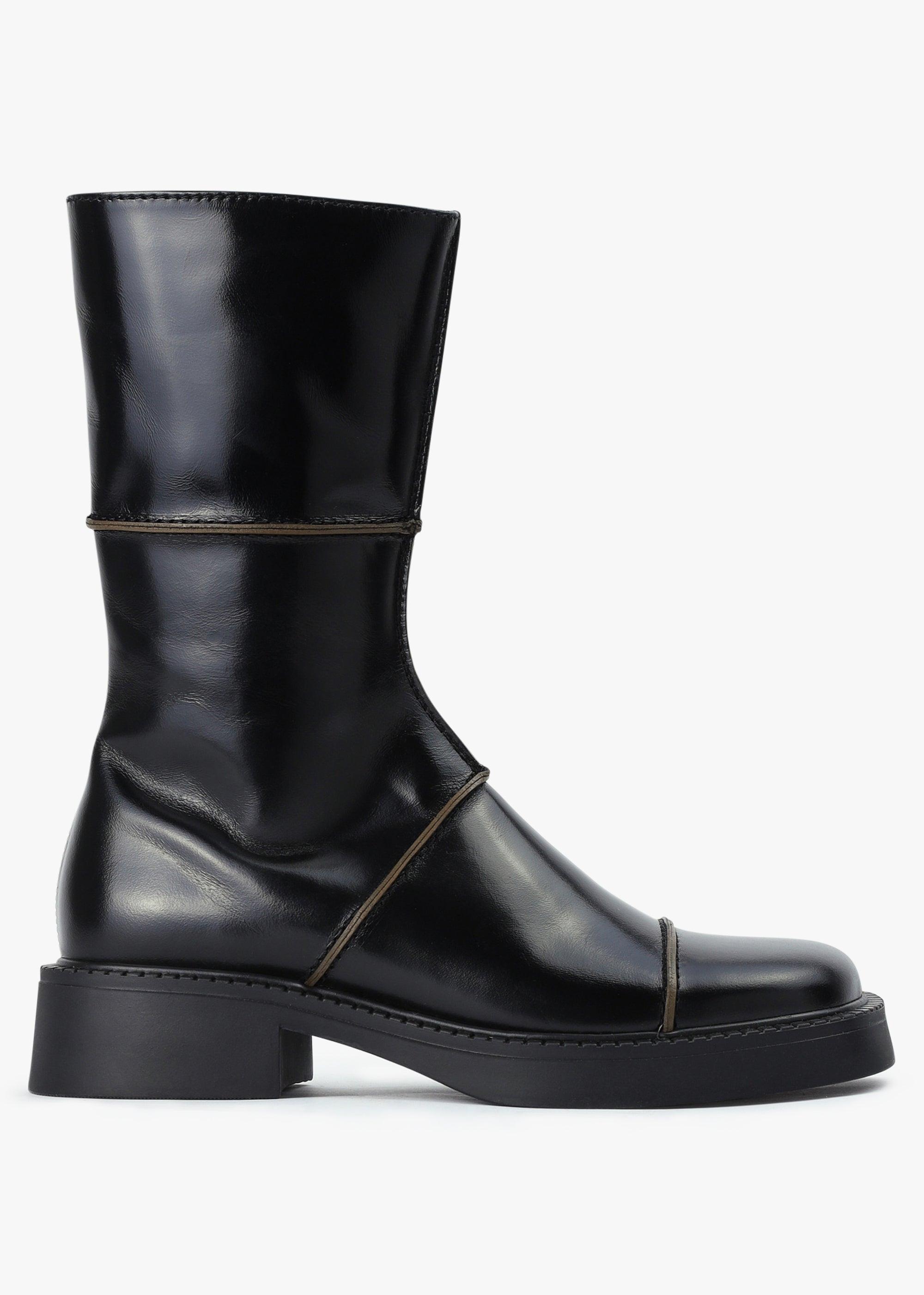 Miista Dahlia Black Leather Square Toe Calf Boots | Lyst UK