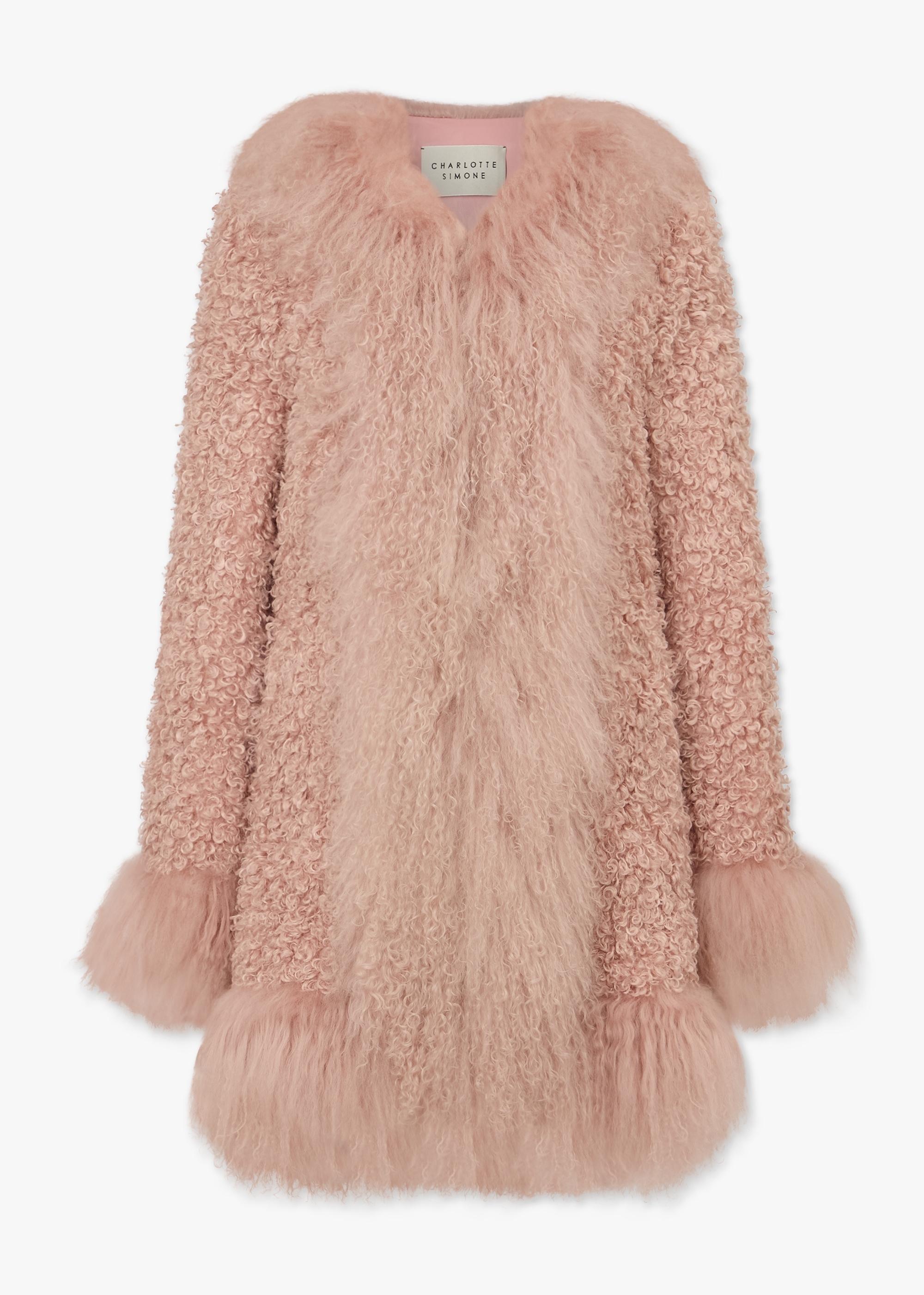 Charlotte Simone Bonnie Pastel Pink Curley Mid-length Coat | Lyst