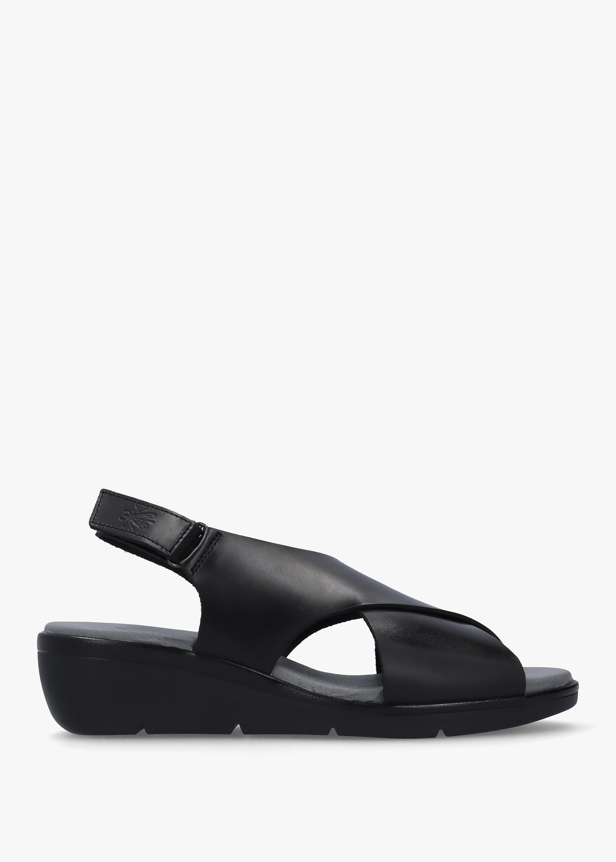 Fly London Nabi Black Leather Sling Back Low Wedge Sandals | Lyst