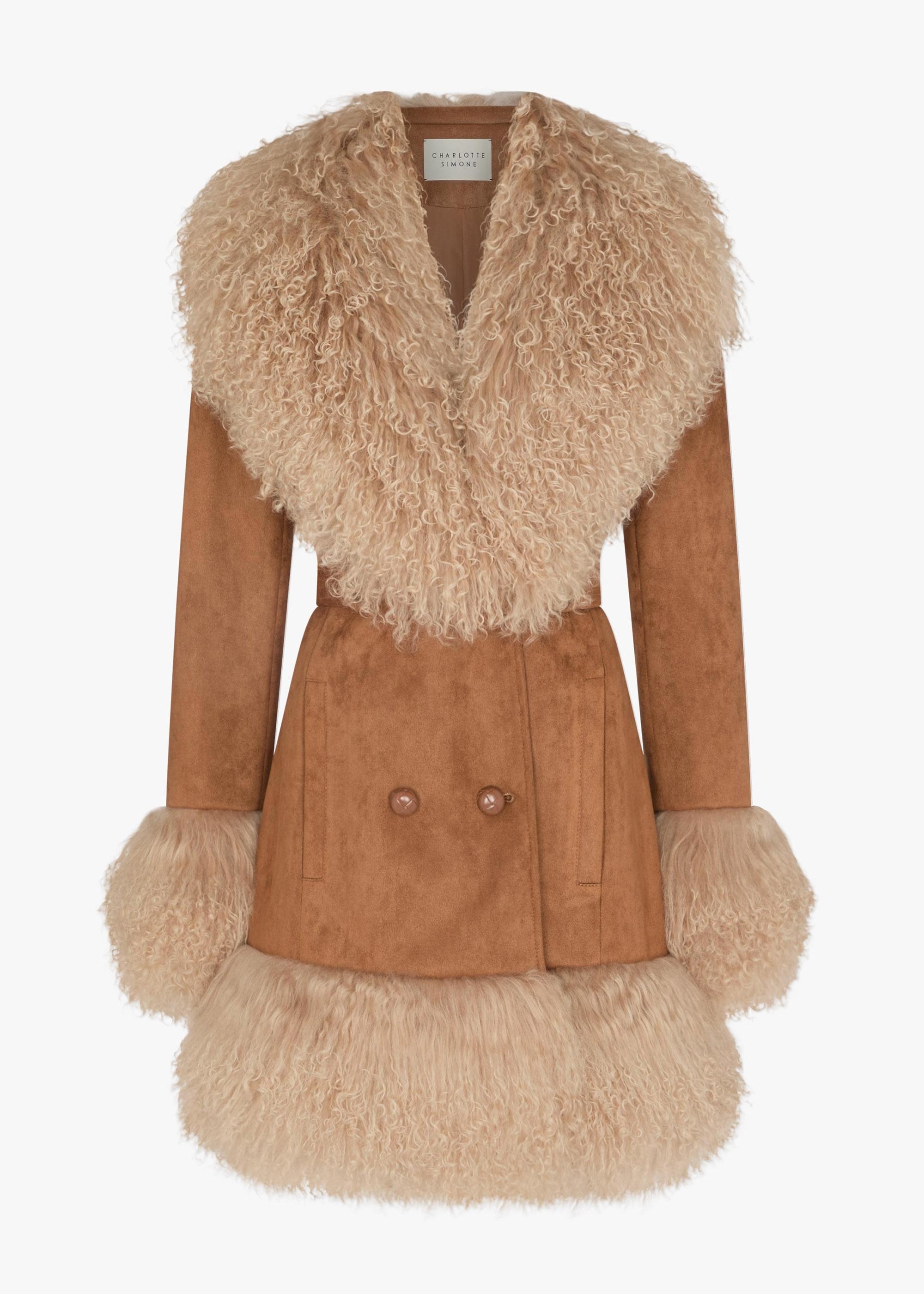 Charlotte Simone Daisy 70's Tan Caramel Mongolian Lambswool Mid-length ...