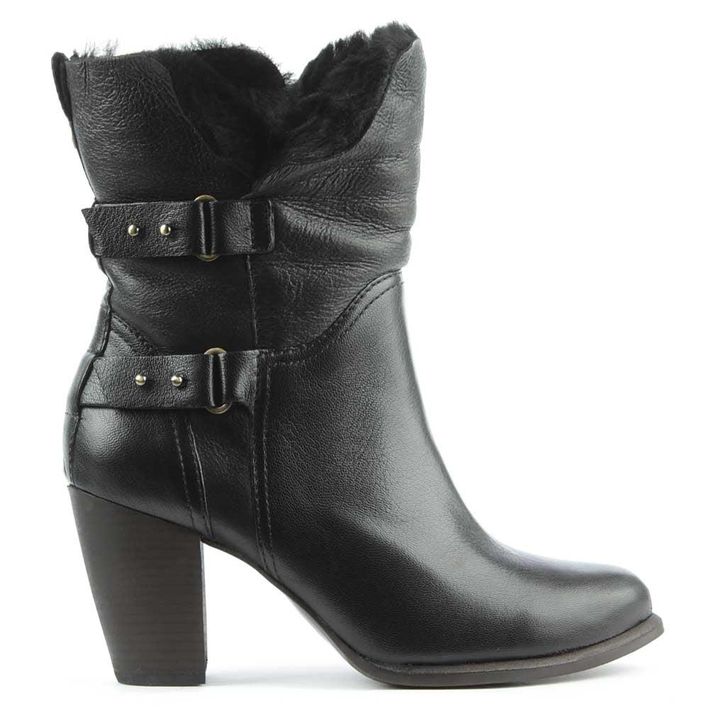 UGG Jayne Black Leather Stacked Heel Ankle Boot - Lyst