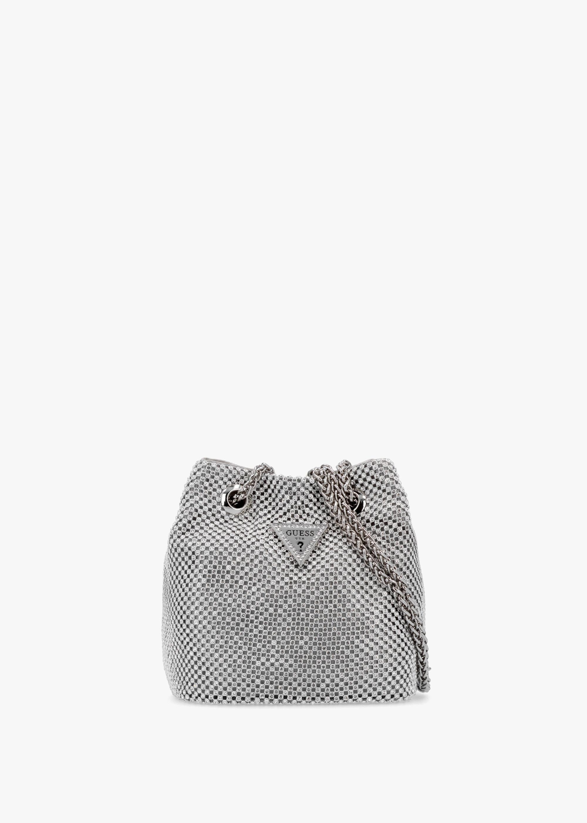 Guess Lua Silver Diamante Chain Mesh Pouch in Gray | Lyst