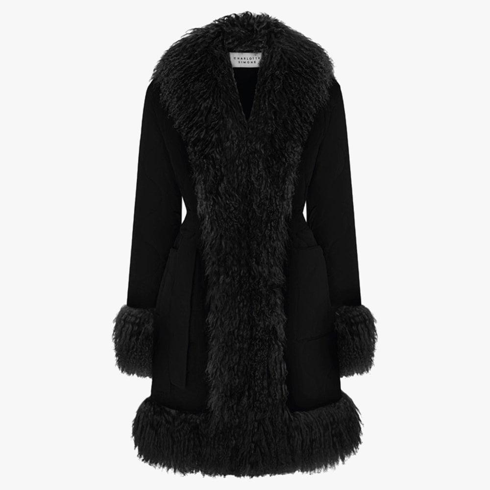 Charlotte Simone Little Puff Black Nylon Shearling Trim Jacket | Lyst