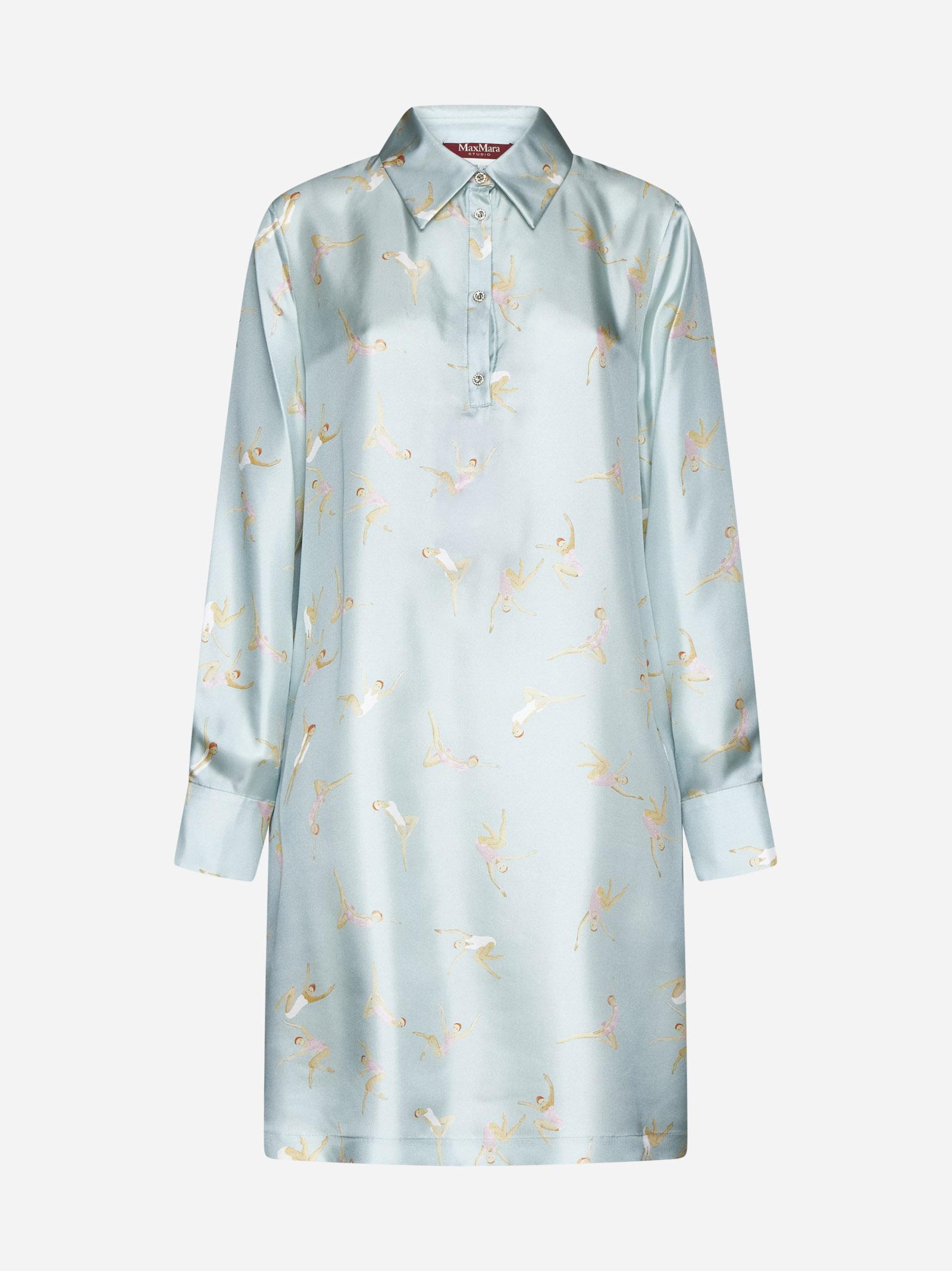 Max Mara Studio Rufo Print Silk Shirt Dress in Blue | Lyst
