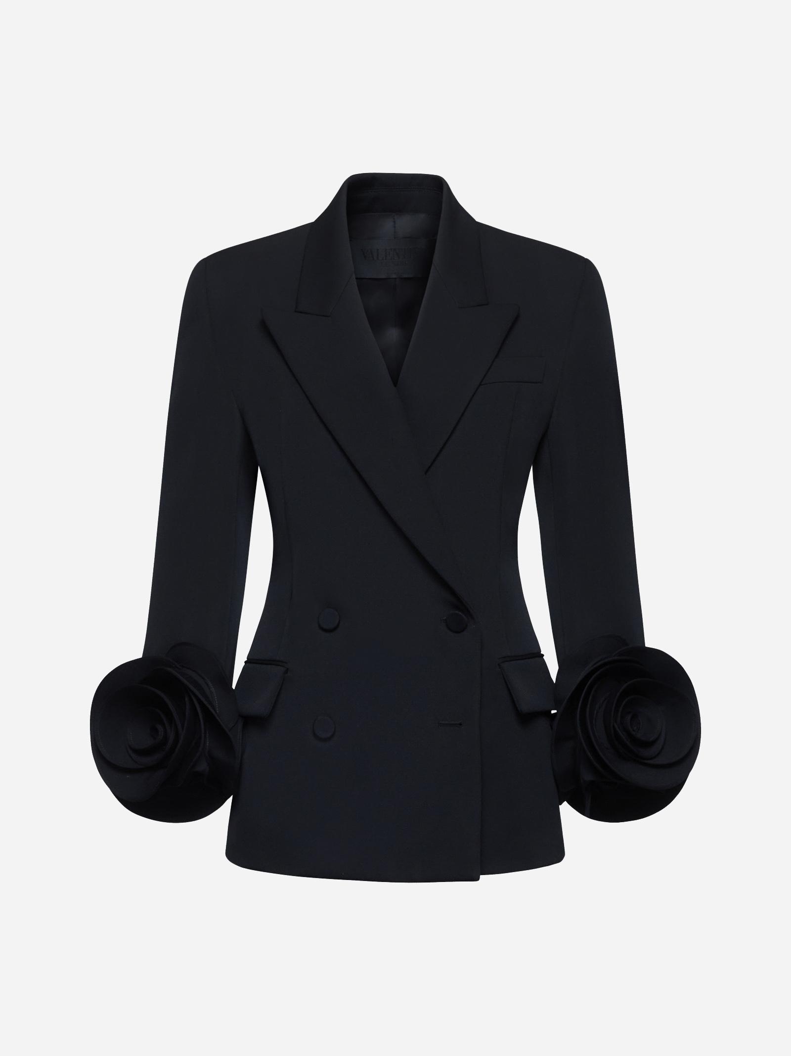 Valentino 3d Roses Wool Blazer in Black | Lyst