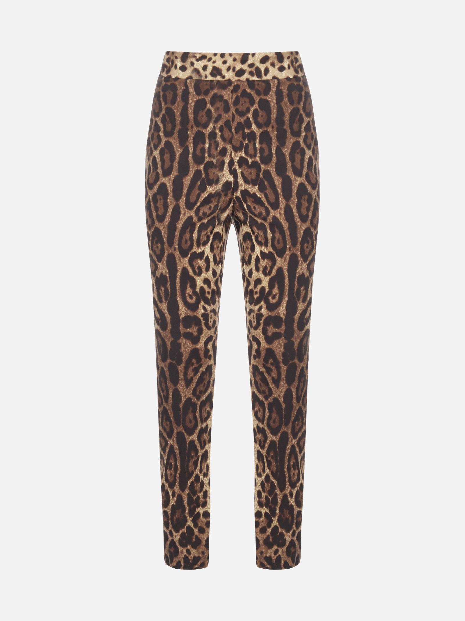 Dolce And Gabbana Leopard Print Silk Leggings In Brown Lyst