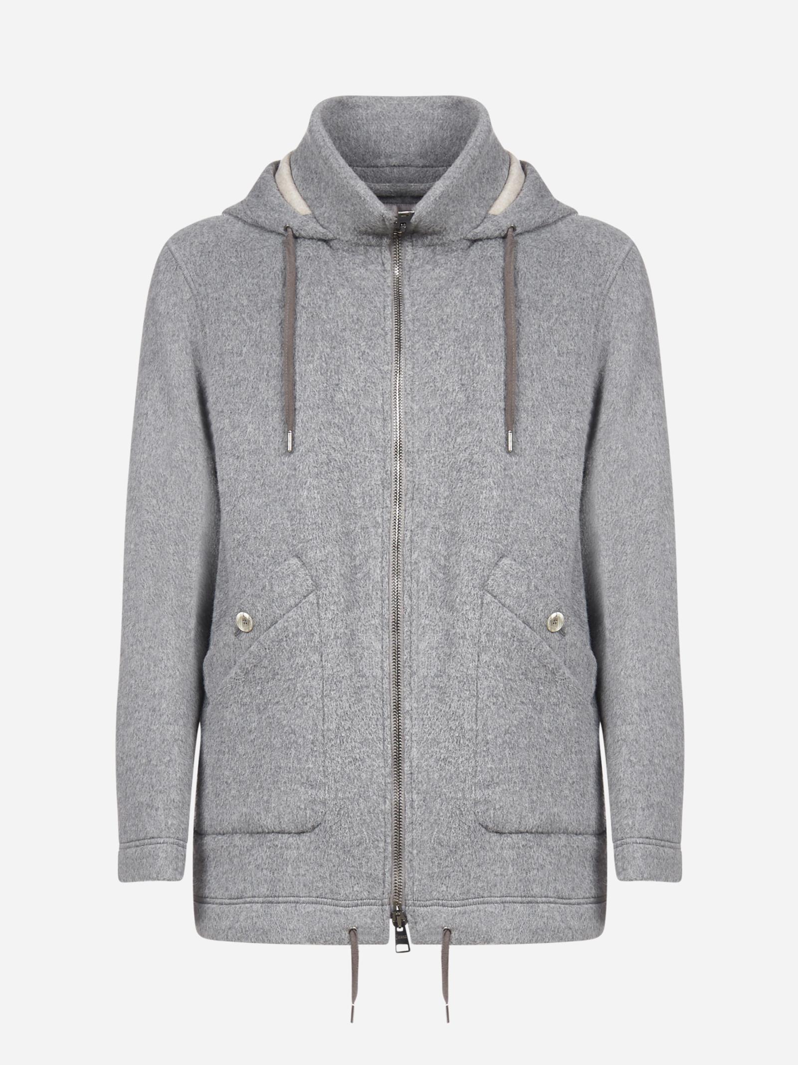 Herno Wool Hooded Zip Up Coat In Grey Gray For Men Save 14 Lyst