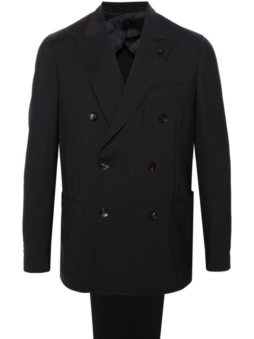 Lardini Double-Breasted Wool Suit in Black for Men | Lyst