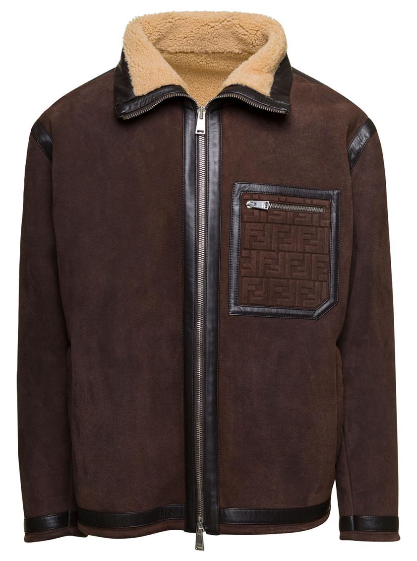 Fendi Embossed Logo Jacket in Brown for Men | Lyst