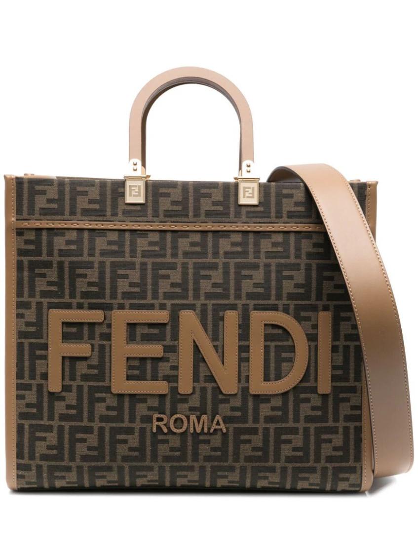 Fendi FF Motif Leather Satchel Bag in Brown | Lyst
