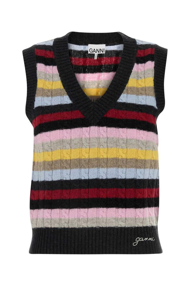 Ganni Multi Color Embroidered Logo Vest in Black | Lyst