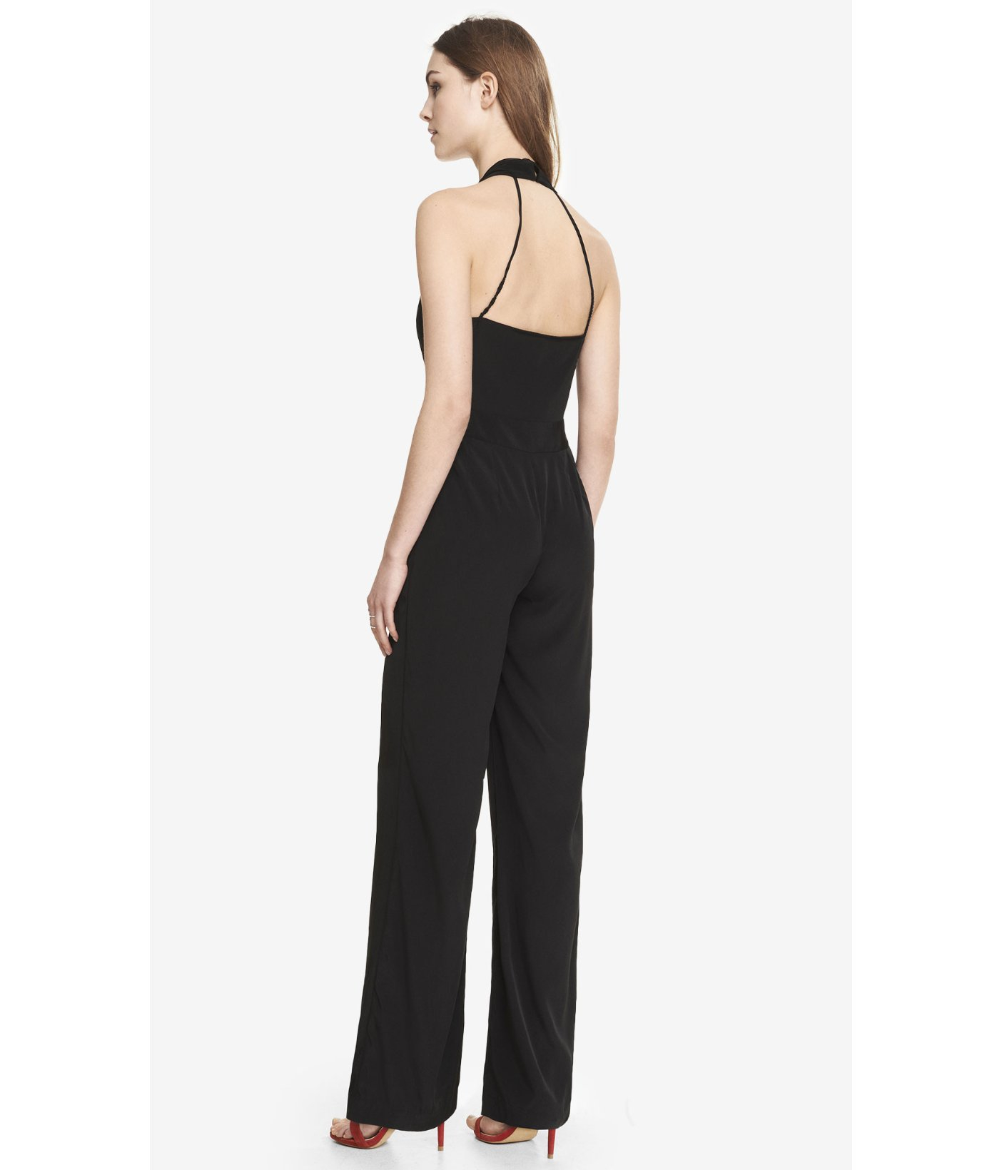 Lyst Express Wide Leg Halter Jumpsuit In Black