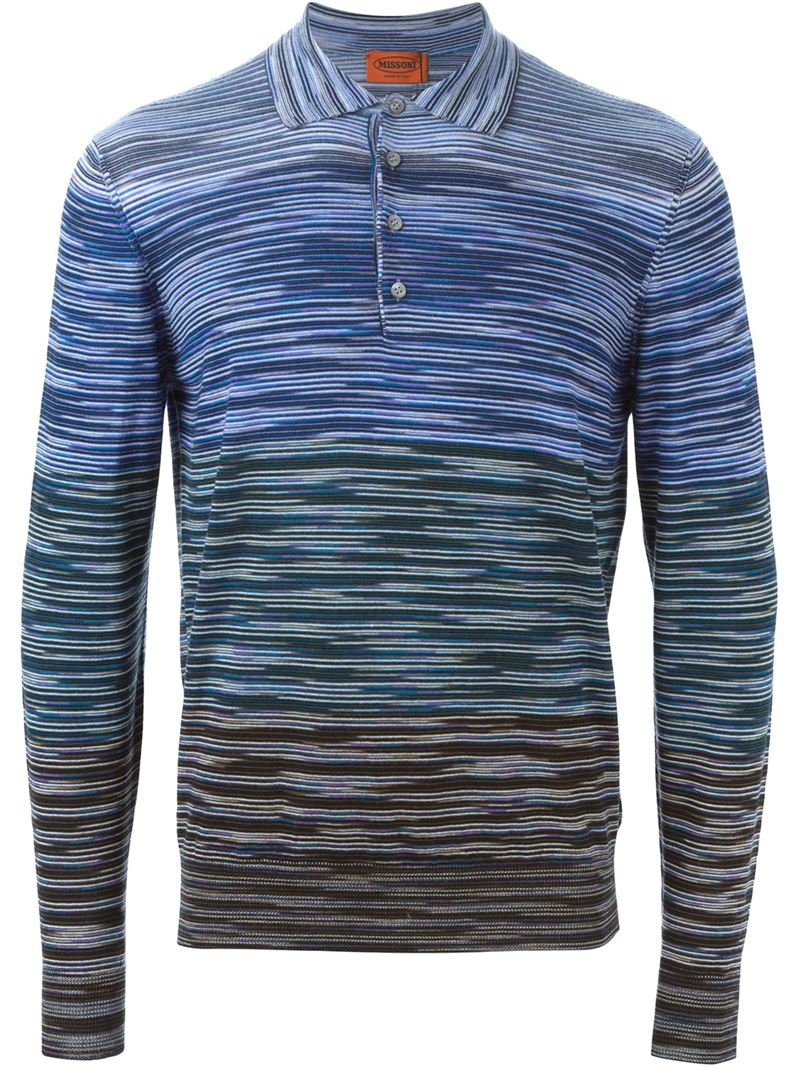 Missoni Striped Polo T Shirt In Blue For Men Lyst
