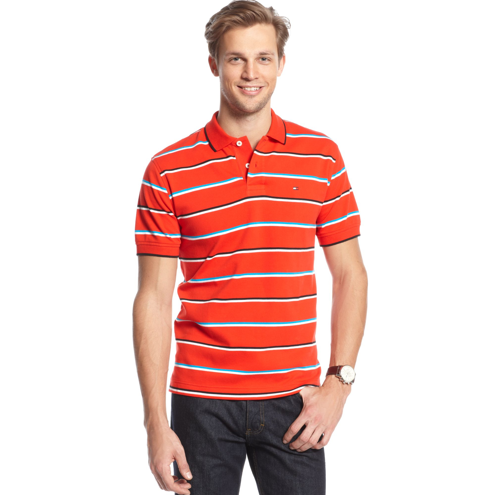 Companies Tommy Hilfiger Polo T Shirt Image Purple And Pink Stripes And